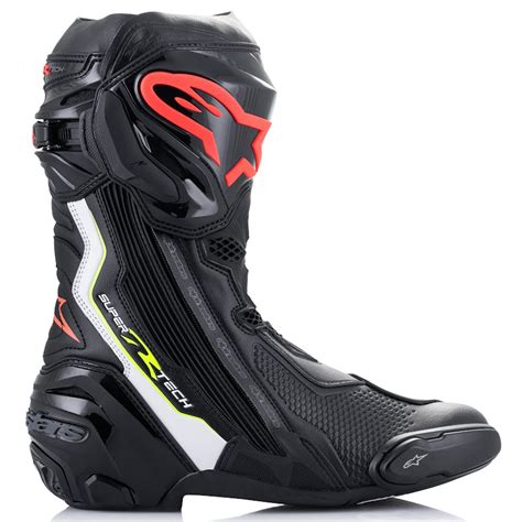 Alpinestars Supertech R Motorcycle Boots Black White Red Yellow Flo