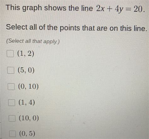 Solved This Graph Shows The Line 2x4y20 Select All Of The Points