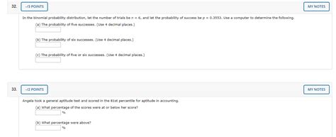 Solved POINTS MY NOTES In The Binomial Probability Chegg Com