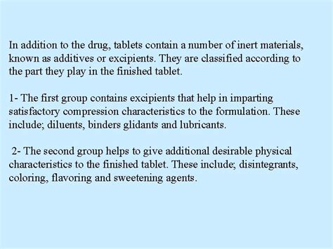 Tablets Excipients Their Role To Ensure That Tablets