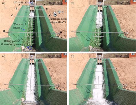 process of overflow on the test geobag spillway a onset of overflow