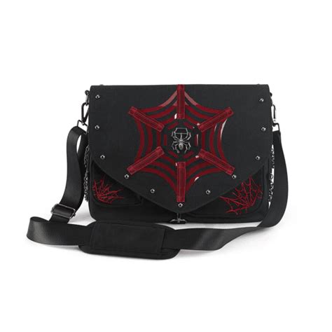 Demonia Canvas Spider Web Messenger Bag Purse Blackred Janets Closet