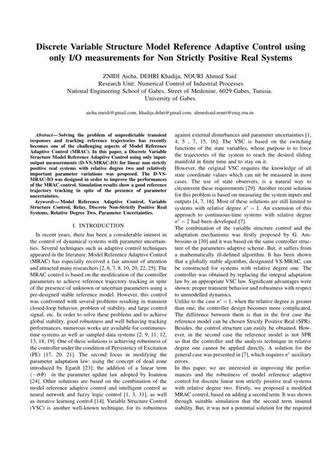 pdf discrete variable structure model reference adaptive control