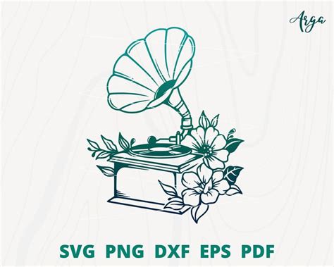 Gramophone Svg Flower Gramophone Floral Phonograph Svg Gramophone