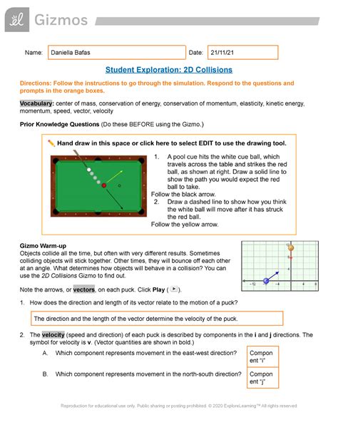 Copy Of 2dcollisions Se College Physics Name Daniella Bafas Date 21