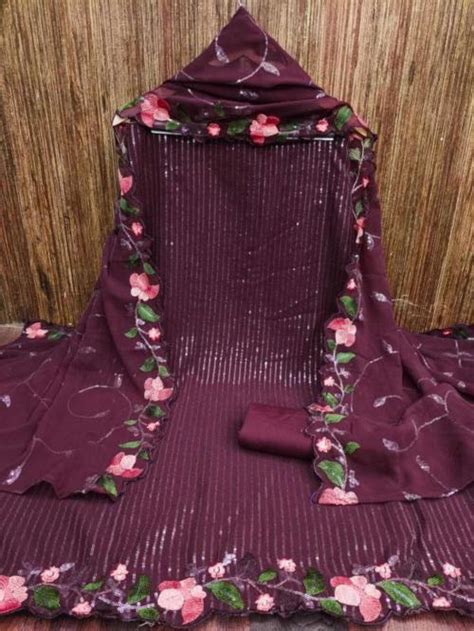 Buy The Womens Thread Women Purple Embroidered Art Silk Unstitched