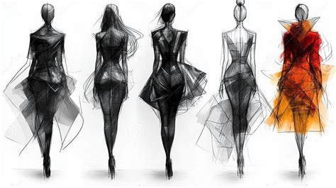Minimalist Avant Garde Fashion Sketches With Modern Art Influences Stock Illustration