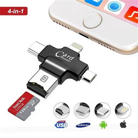 Black In Otg Card Reader Four Ports Lightning Type C Micro Usb Card Reader At Piece