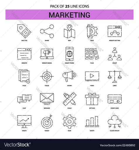 Marketing Line Icon Set 25 Dashed Outline Style Vector Image