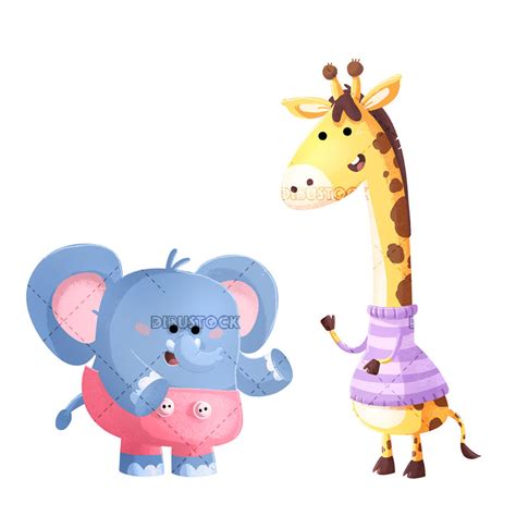 Elefante Y Jirafa Sobre Fondo Aislado Dibustock Ilustraciones