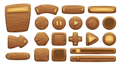 Wooden Interface Panel D Game Cartoon Wood Buttons And Menu Ui Eleme