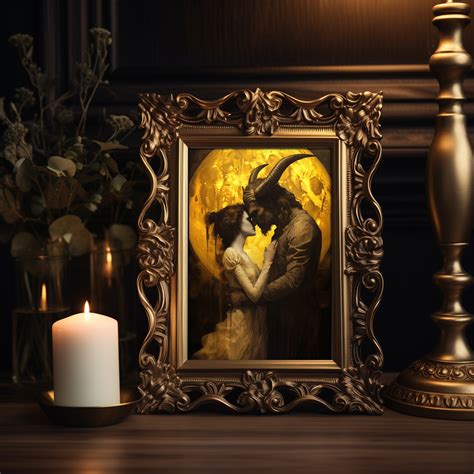 Satyr And Woman Fine Art Gothic Devilish Romance Wall Decor Kiss
