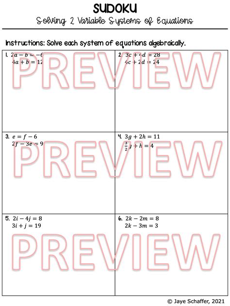 Solving Two Variable Systems Sudoku Puzzle Made By Teachers