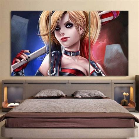 Sexy Harley Quinn Holding Baseball Bat 3pcs Horizontal Canvas