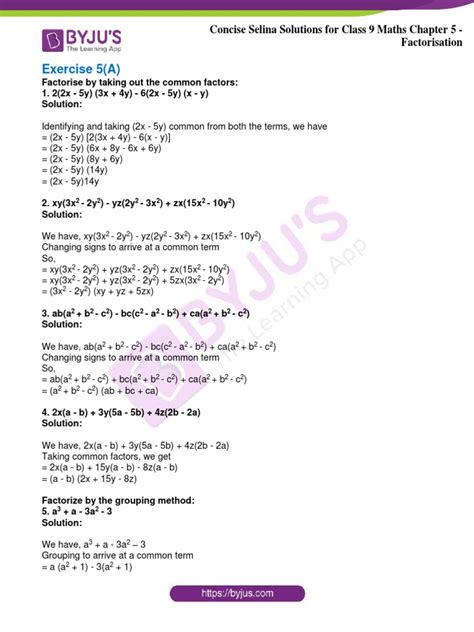 Concise Selina Solutions For Class 9 Maths Chapter 5 Factorisation Pdf Mathematics Algebra