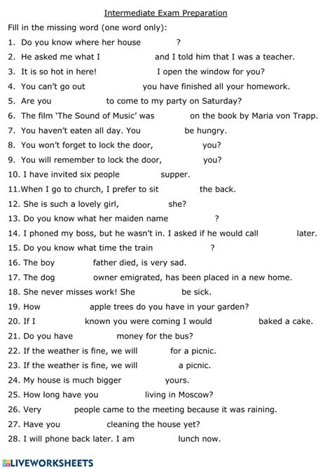 Intermediate Grammar Interactive Worksheet English Exam English Class English Lessons