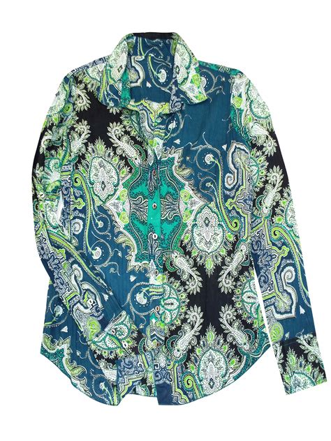 Cino Cino Green Paisley Print Pure Cotton Crinkle Shirt Size 12