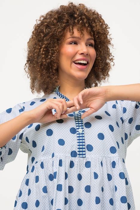 Ruffled Polka Dot Tunic Dress Indigo Ulla Popken