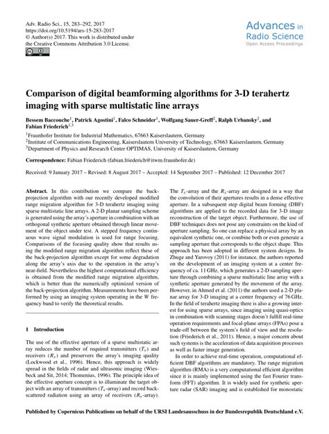 PDF Comparison Of Digital Beamforming Algorithms For D Terahertz Imaging With Sparse