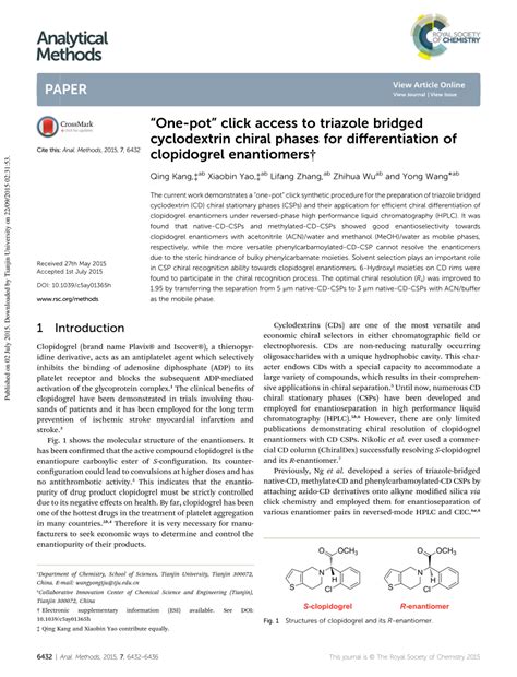 Pdf “one Pot” Click Access To Triazole Bridged Cyclodextrin Chiral