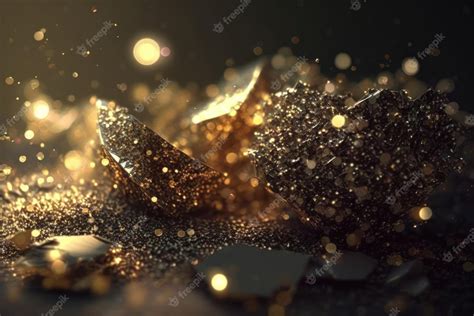 어두운 배경에 고립 된 황금 반짝이 색종이 조명 골드 반짝이 먼지 Defocused 텍스처 무료 사진