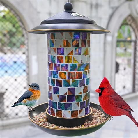 Bird Seed Feeder Mosaic Glass Design Elegant Birdfeeder
