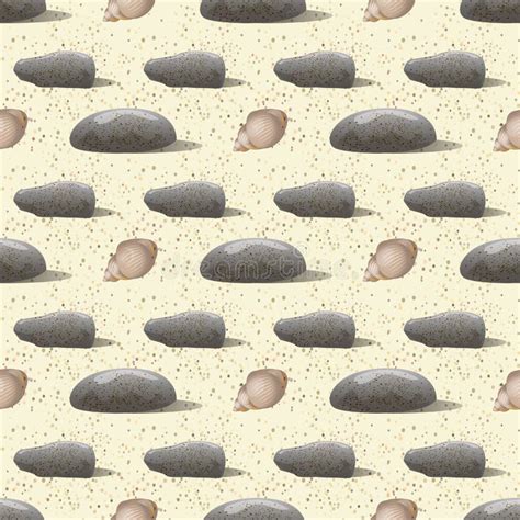 Vector Pebbles And Shell Of Hermit Crab Seamless Pattern Sea Print