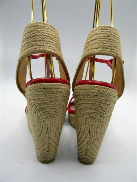 Gucci Red Patent Leather T Strap Espadrille Wedge San… Gem