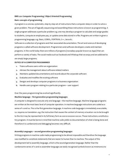 Bms 201 C Notes 2021 Download Free Pdf Computer Program Programming
