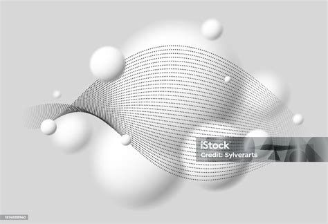 입자 물결이 흐르는 대기 주변 벡터 배경 3d 공 역동적인 디자인 부드럽고 쉬운 미래 지향적인 벽지가 있는 초점이 흐려진 빛 부상 구체 3차원 형태에 대한 스톡 벡터 아트