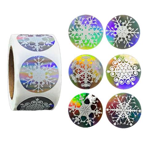 Christmas Packaging Stickers Silver Foil Snowflake Roll La Laila