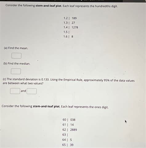 Solved Consider The Following Stem And Leaf Plot Each Leaf