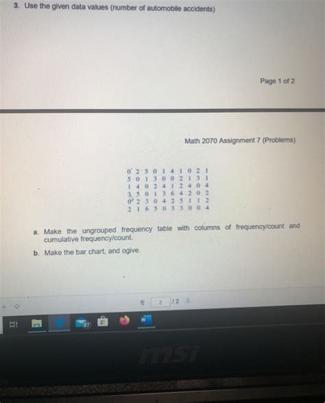 Solved 3 Use The Given Data Values Number Of Automobile