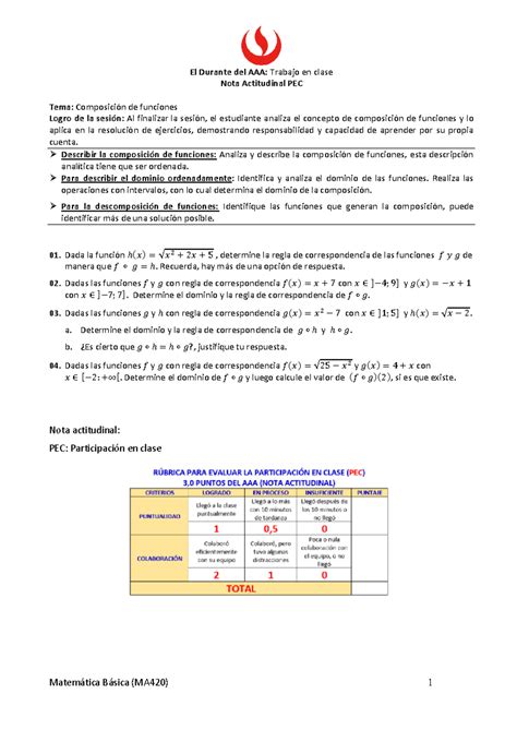 2 Durante Actividad grupal 1 Matemática Básica MA420 1 El Durante