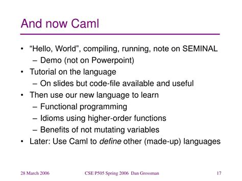 Ppt Csep505 Programming Languages Lecture 1 Intro Caml Functional Programming Powerpoint