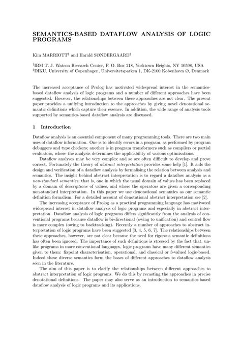 Pdf Semantics Based Dataflow Analysis Of Logic Programs