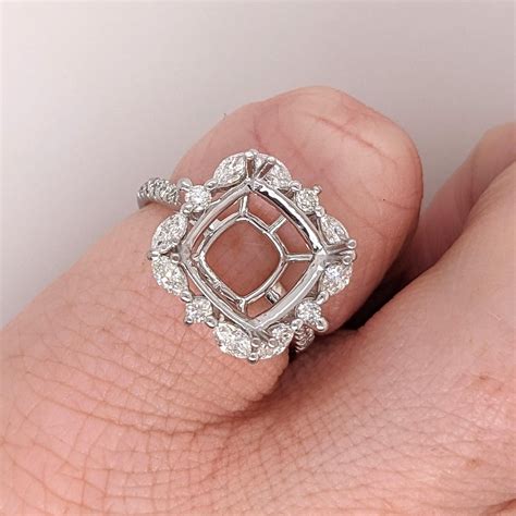 Art Deco Style Statement Ring Semi Mount W Natural Diamond Accents In