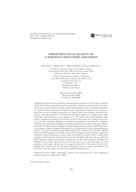 pdf predicting local quality of a sequence structure alignment