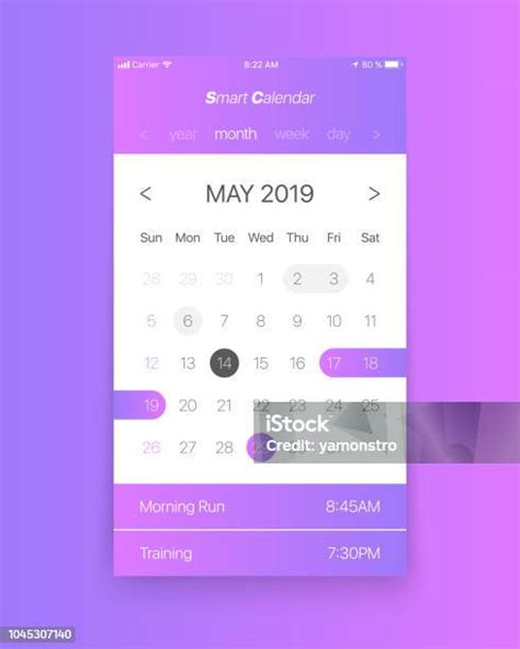 벡터 캘린더 App Ui 개념 달력에 대한 스톡 벡터 아트 및 기타 이미지 달력 스마트폰 2019년 Istock