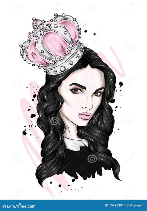 Beautiful Girl With Long Hair In A Crown With Precious Stones Big Eyes