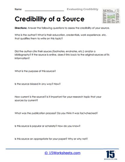 Evaluating Credibility Worksheets 15