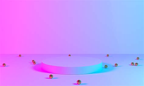 제품 스탠드 블루 핑크 바이올렛 네온 추상적 인 배경 스튜디오 현대 자외선 방 파스텔 인테리어 빛나는 연단 공연 무대 장식 빛의 원을위한 무대 3d 렌더링 0명에 대한 스톡