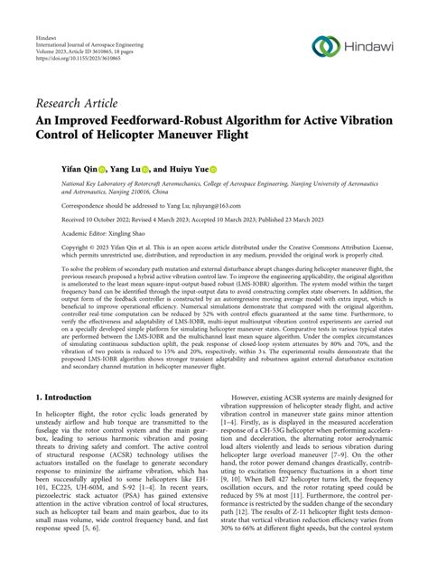 Pdf An Improved Feedforward Robust Algorithm For Active Vibration
