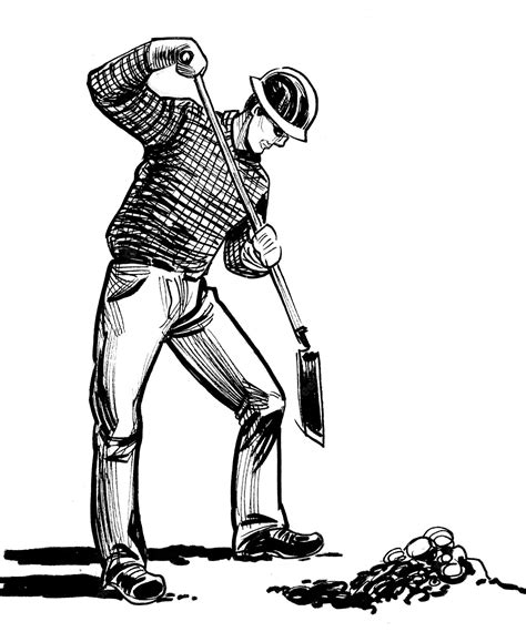 Premium Photo Worker Digging Ground Ink Black And White Drawing