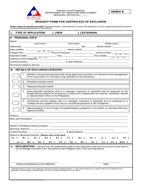 Application Form For Certificate Of Exclusion Pdf Travel Visa Misrepresentation