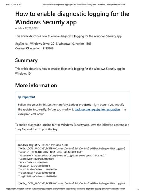 How To Enable Diagnostic Logging For The Windows Security App Pdf