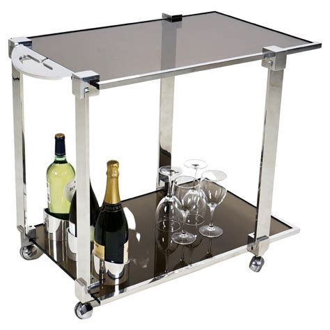 French Vintage Chrome And Tinted Glass Bar Cart At 1stdibs
