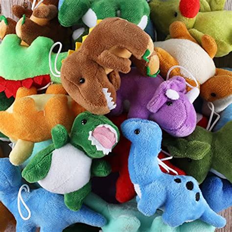 16 Pack Plush Dinosaurs Bulk Mini Dinosaur Figures Assortment Keychain