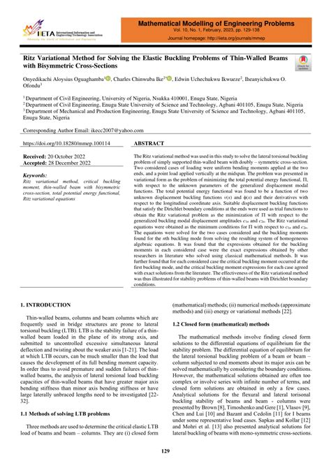 Pdf Ritz Variational Method For Solving The Elastic Buckling Problems Of Thin Walled Beams