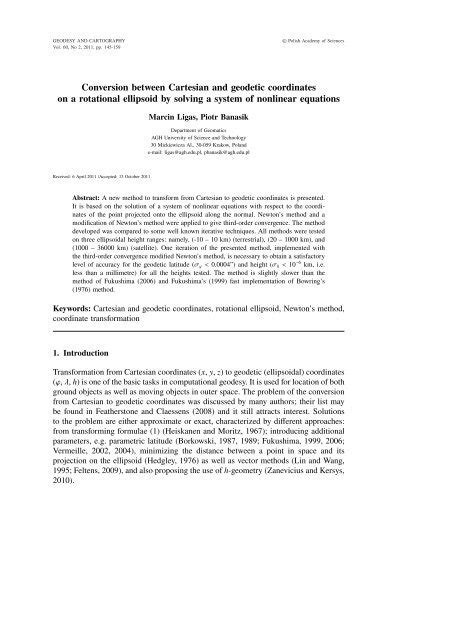 Conversion Between Cartesian And Geodetic Coordinates On A